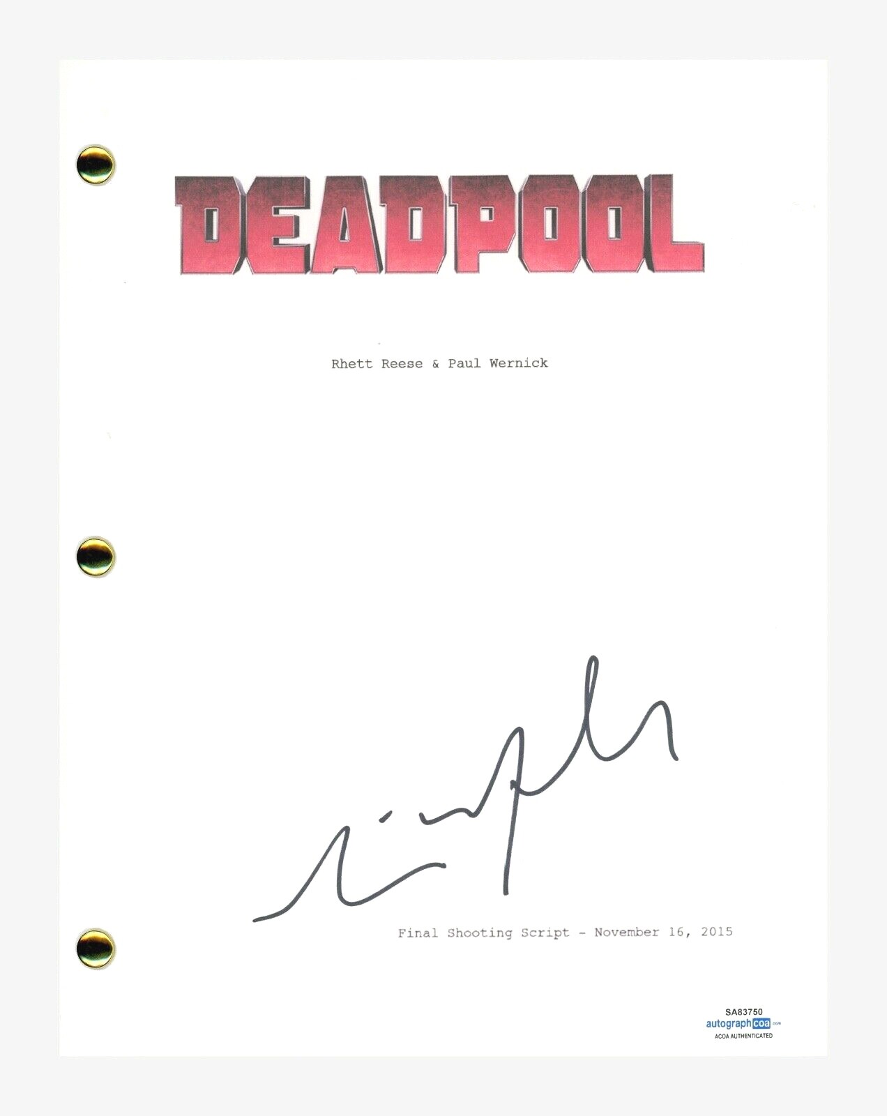 Tim Miller Signed Autographed DEADPOOL Movie Script Screenplay Director ...