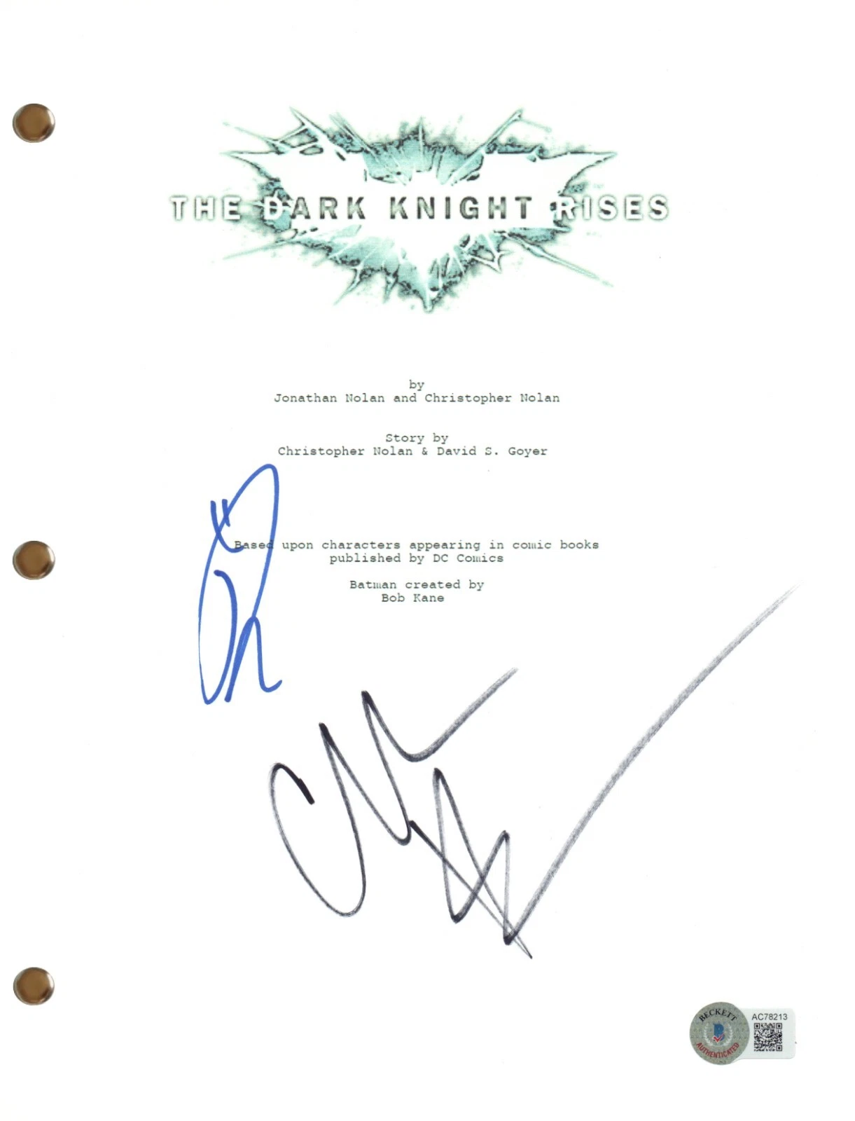 Christian Bale Tom Hardy Signed The Dark Knight Rises Movie Script ...