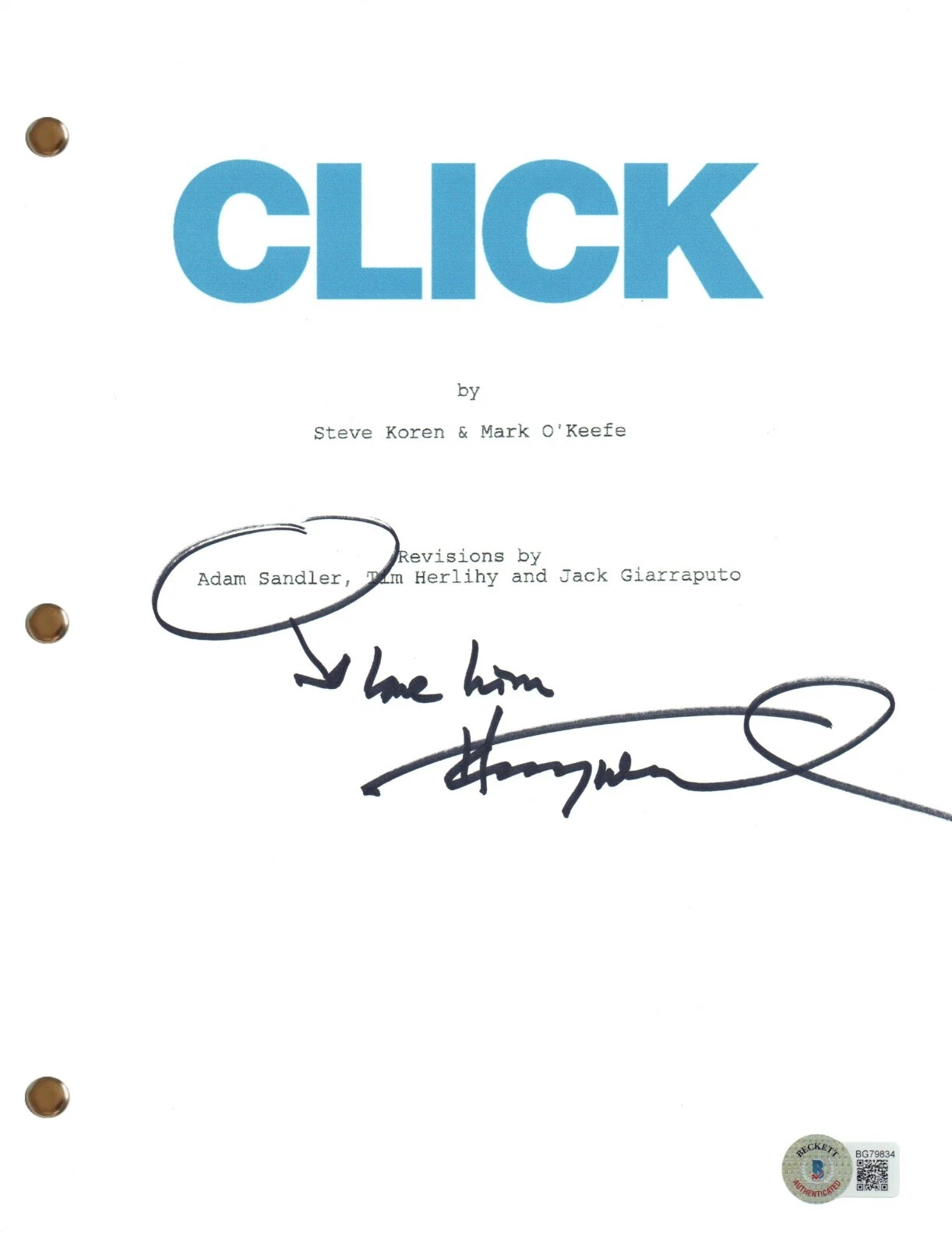 Henry Winkler Signed Autograph Click Movie Script Full Screenplay ...
