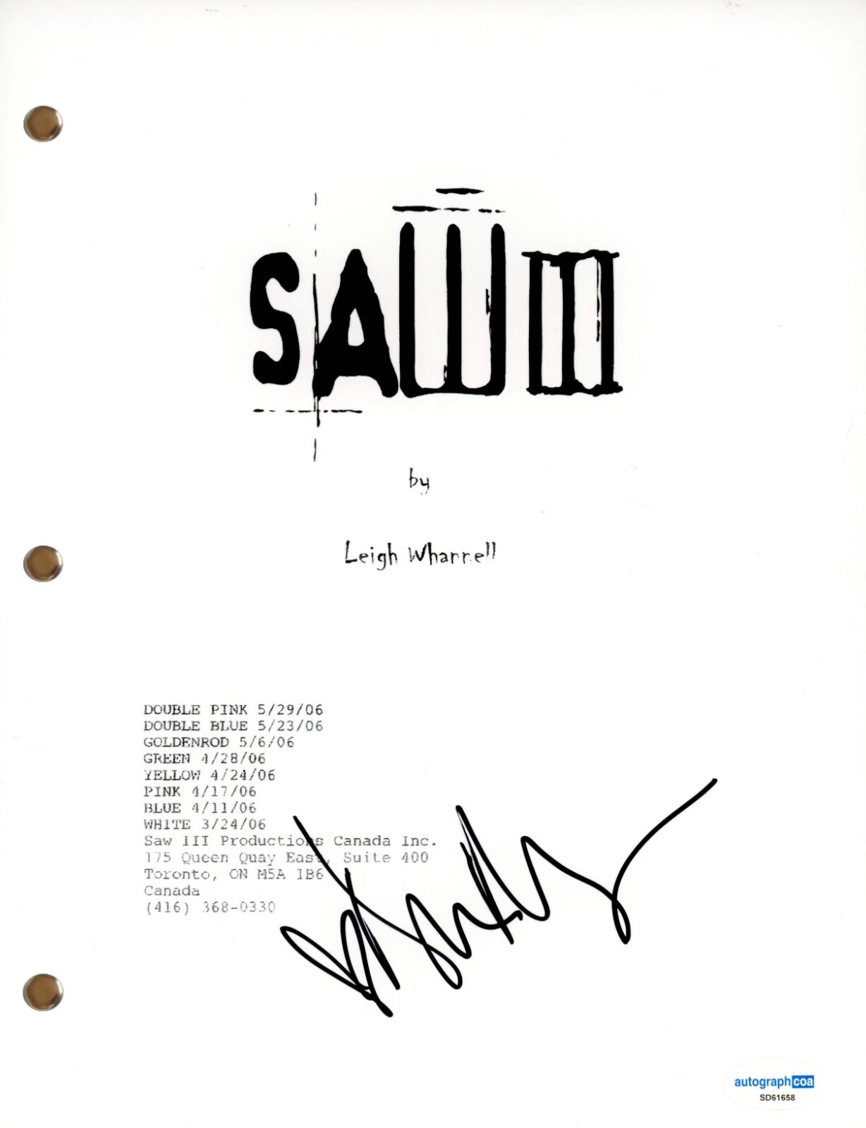 Dina Meyer “Saw III” Signed Autograph Movie Script Full Screenplay ...