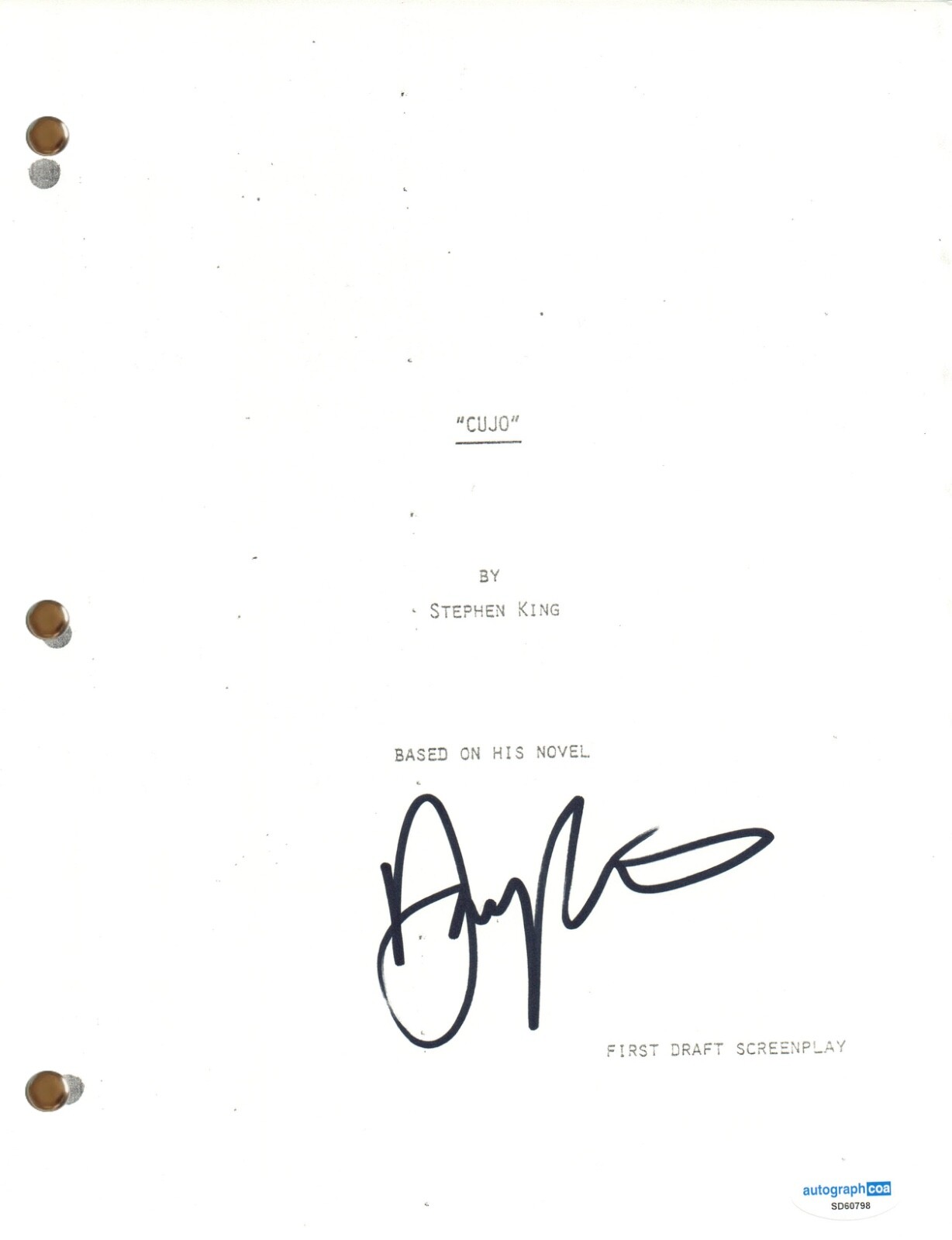 Danny Pintauro “Cujo” Signed Autograph Movie Script Full Screenplay ...
