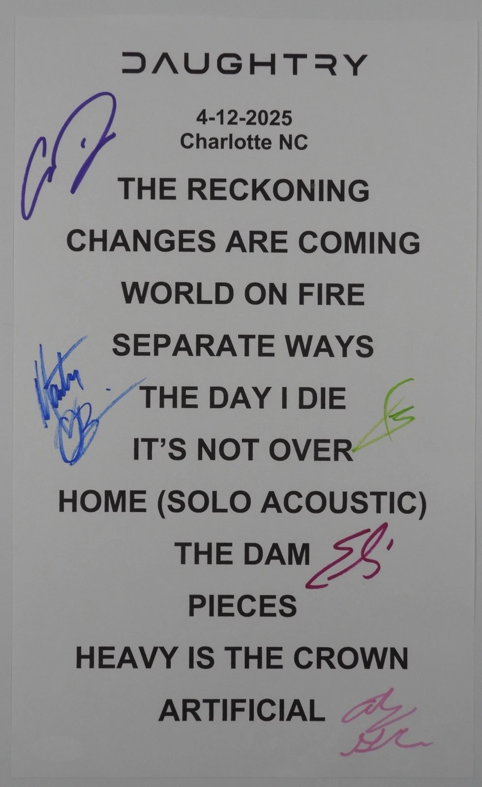 Chris Daughtry JSA Full Band Signed Autograph Setlist 4-12-2025 ...